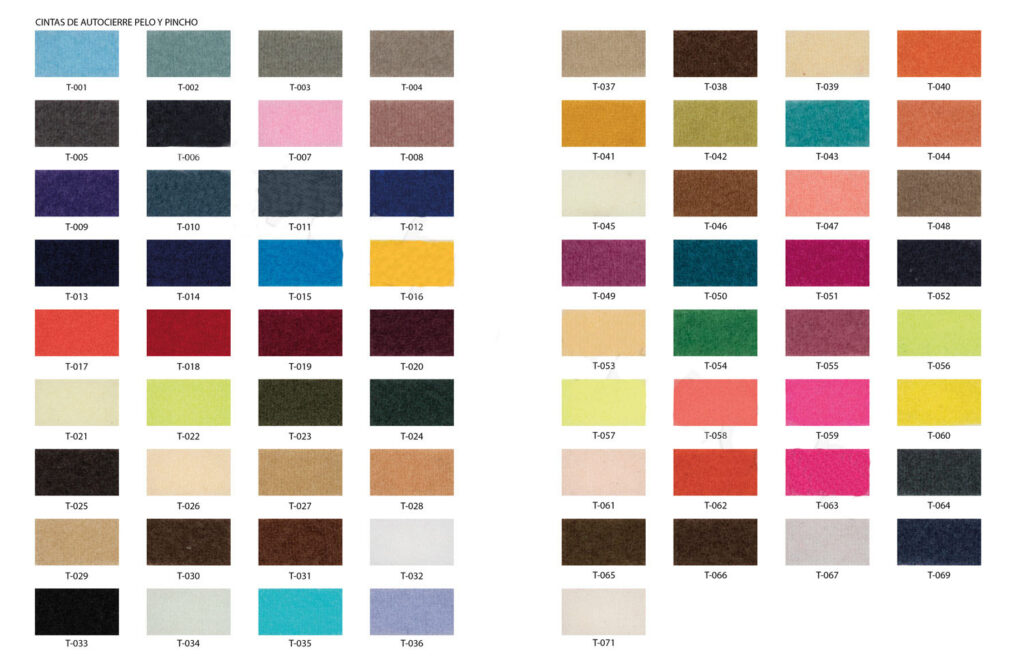 CARTA COLORES VELCRO MARCA "T" 100 MM 70 COLORES - Comercial Mapa ...